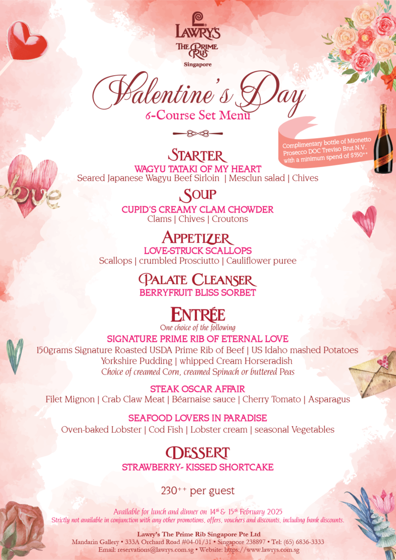 Valentine's Day 6-Course Set Menu | Lawrys The Prime Rib Singapore