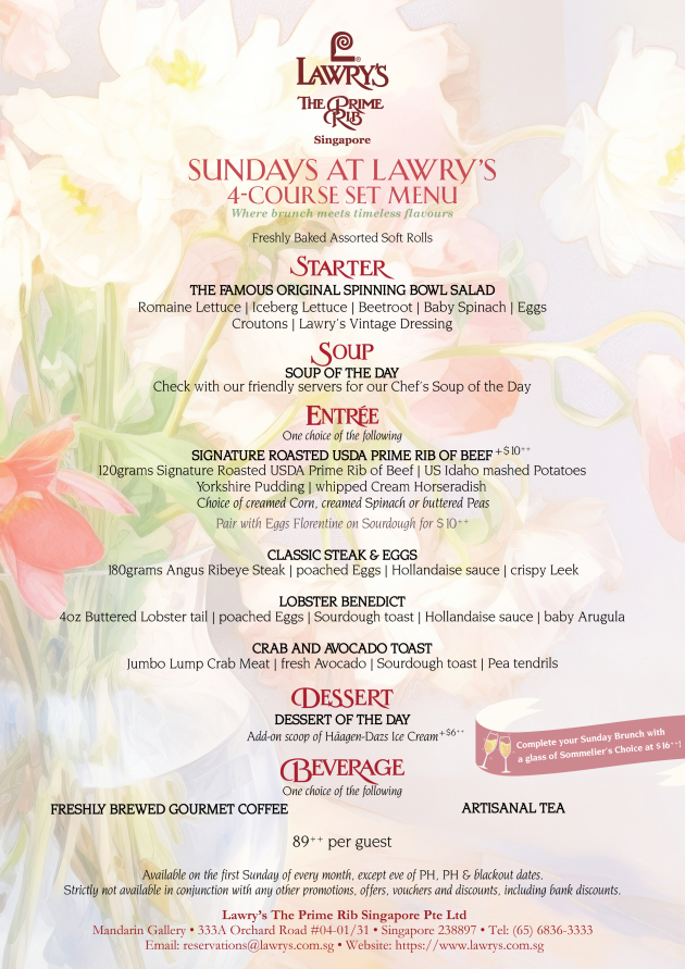 Sunday at Lawry's 4-Course Set Menu | Lawrys The Prime Rib Singapore